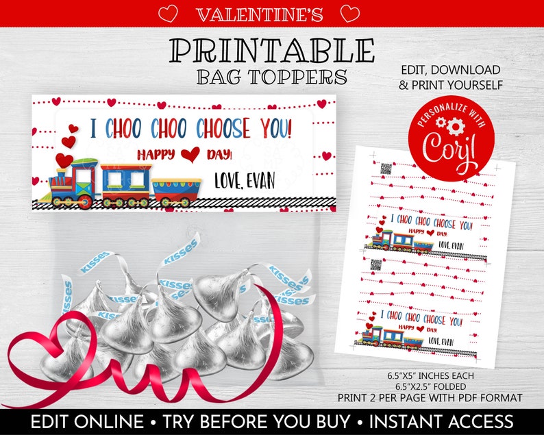 Editable Valentine's Day Bag Topper Valentine's Day | Etsy