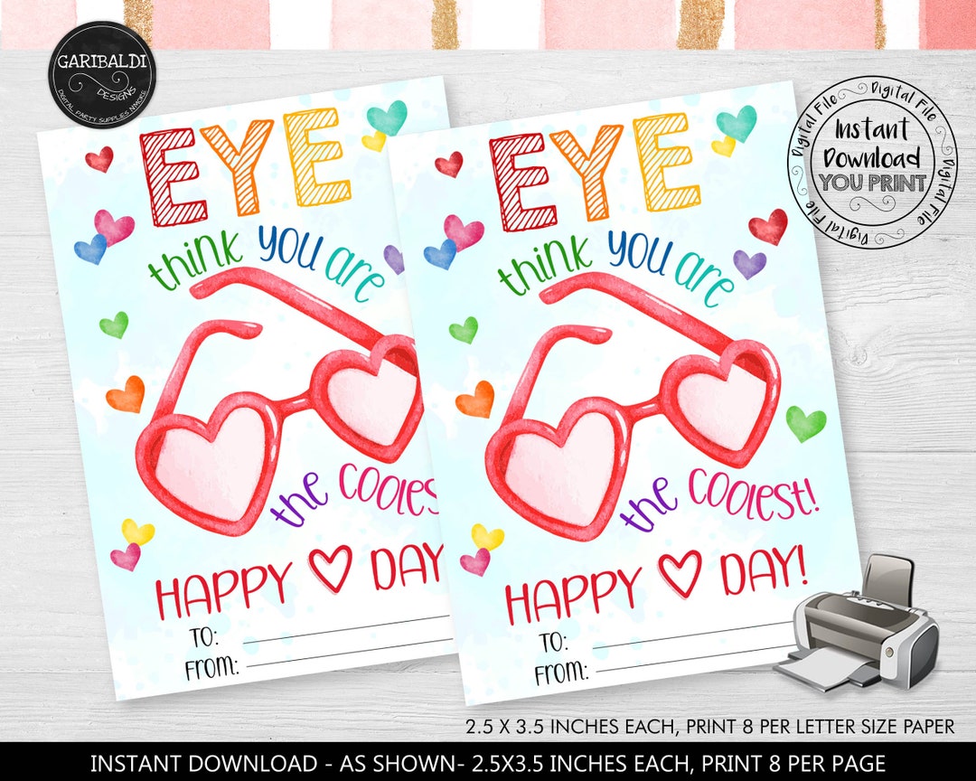 Printable Valentines Glasses Gift Tag Eye Think Your the Coolest ...