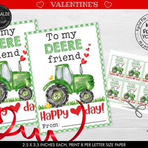 Printable Tractor Valentine's Day Cards Deere Friend | Etsy