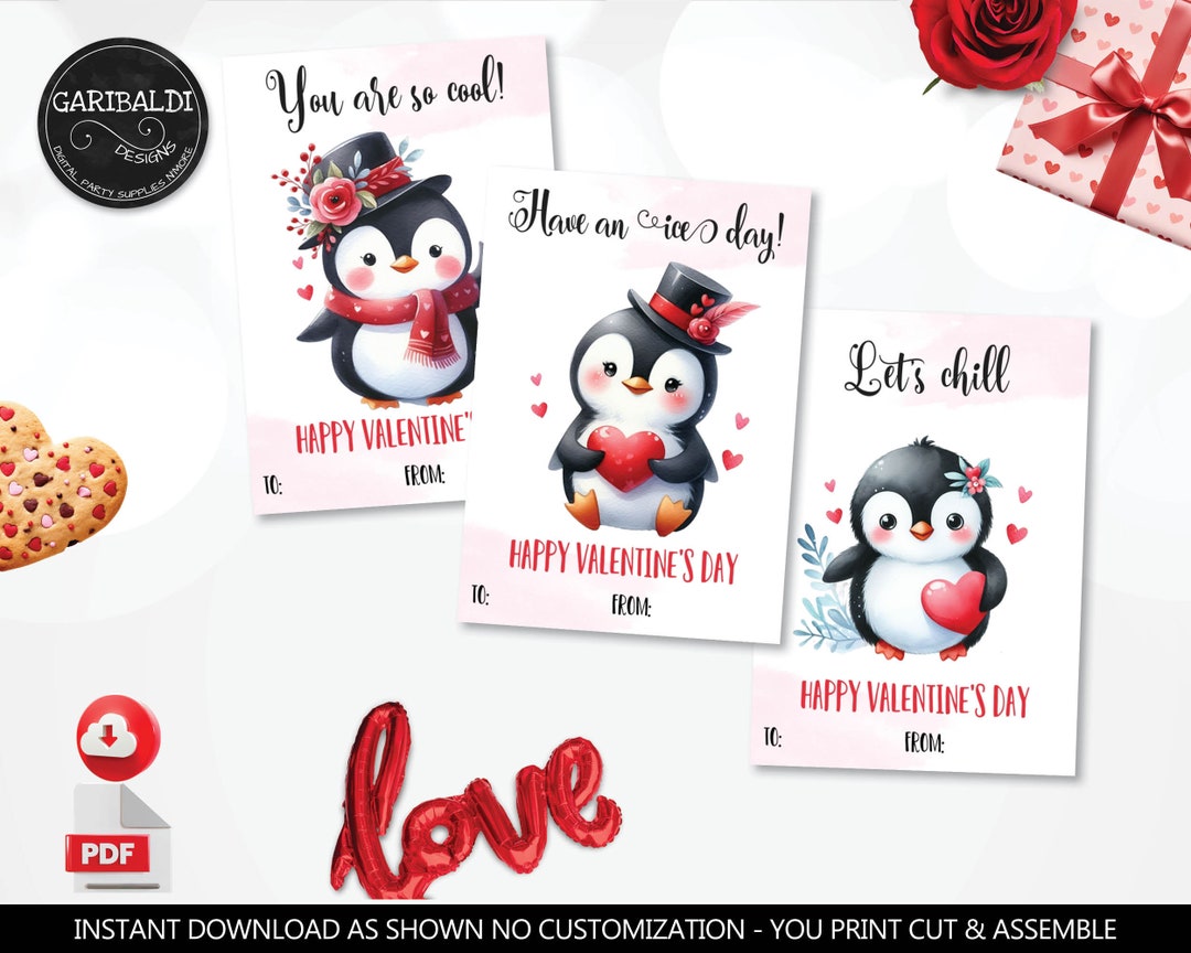 Printable Valentine's Day Cards Penguin Valentine's Day School Teacher ...