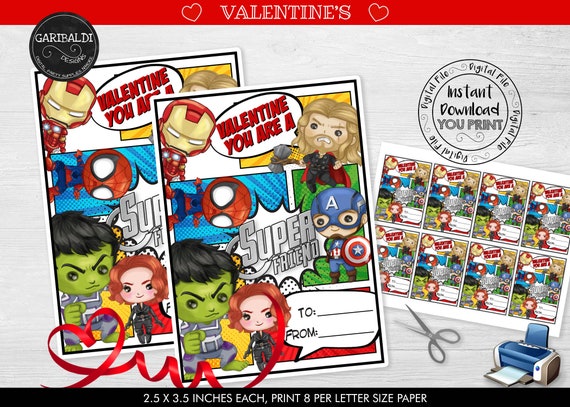 Printable Superhero Valentine Cards Kids Valentine Cards | Etsy