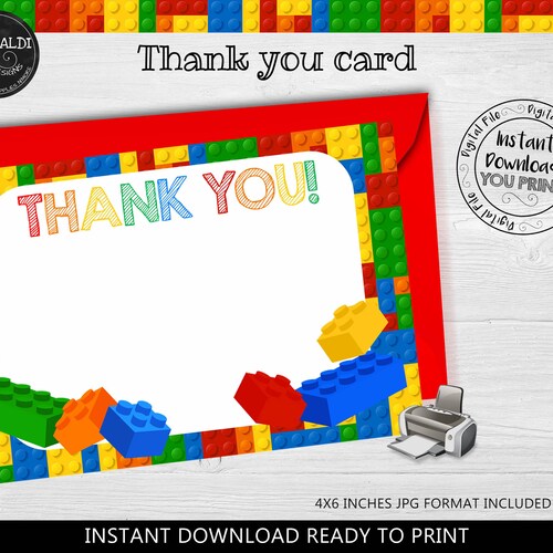 Printable Building Blocks Thank You Card Building Blocks - Etsy