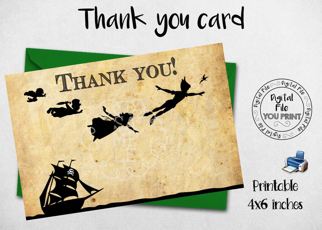 Printable Peter Pan Thank You Card, Peter Pan Birthday Party Thank You ...