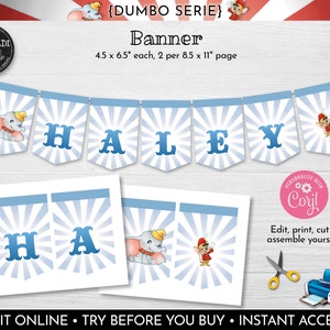 Editable Dumbo Pennant Banner Printable Dumbo Banner Blue Circus Dumbo ...