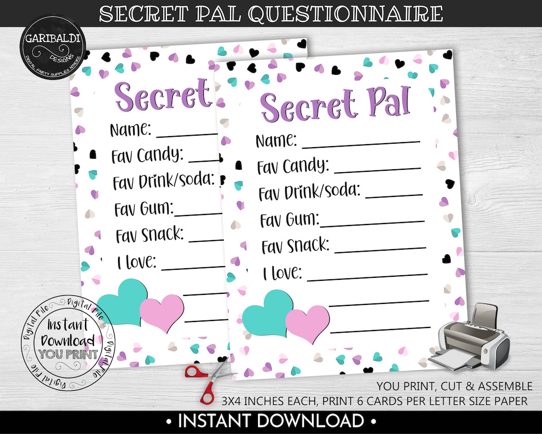 Valentine's Day Secret Pal Questionnaire, Printable Gift Exchange Wish ...
