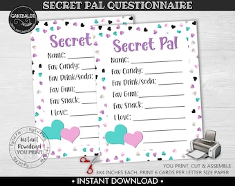 Valentine's Day Secret Pal Questionnaire, Printable Gift Exchange Wish ...