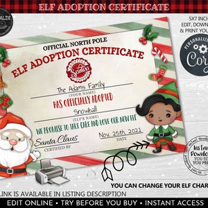 Editable Elf Adoption Certificate Printable Santa's Official Adopt an ...