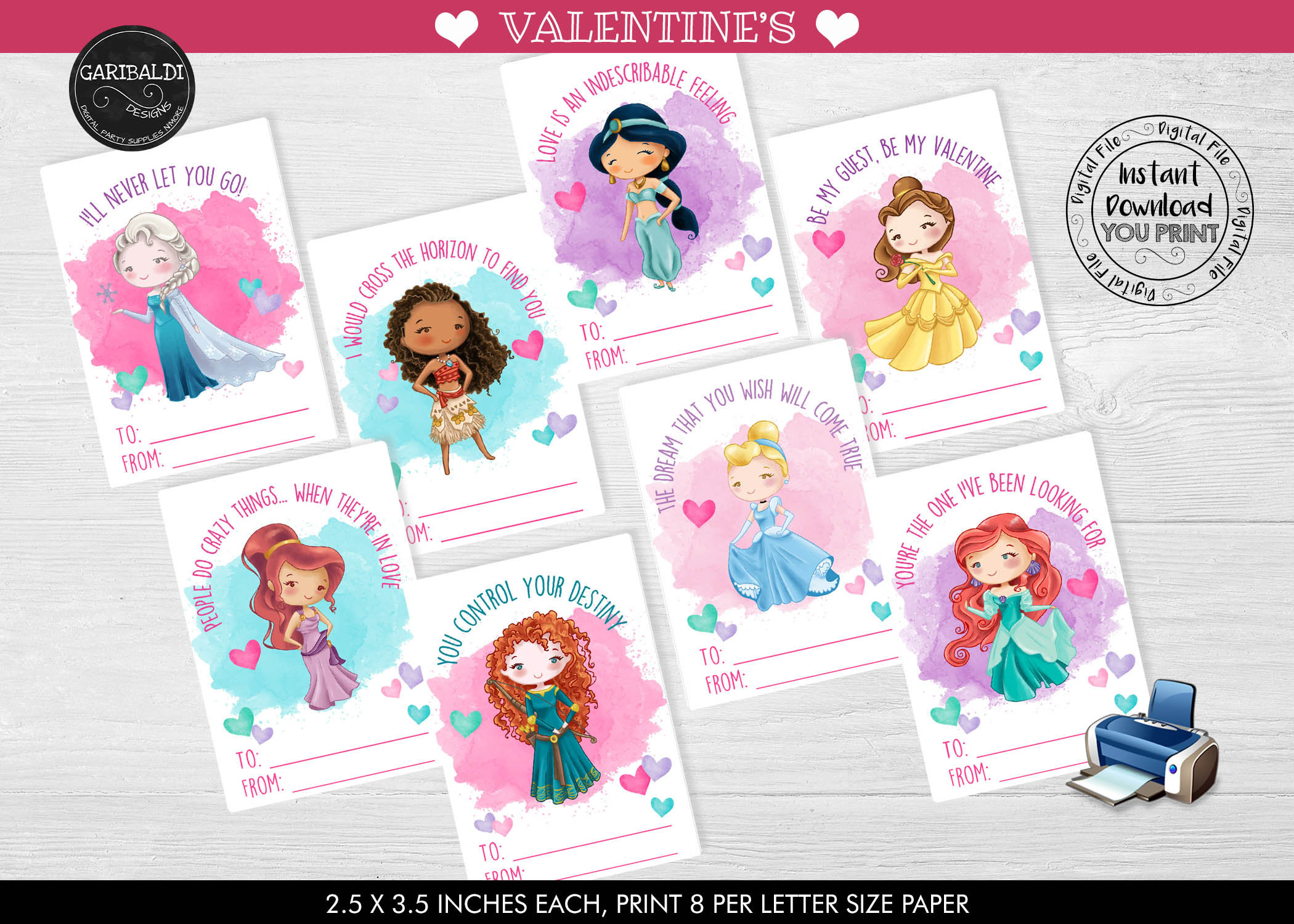 Printable Princess Valentine Cards Kids Valentine Cards School ...