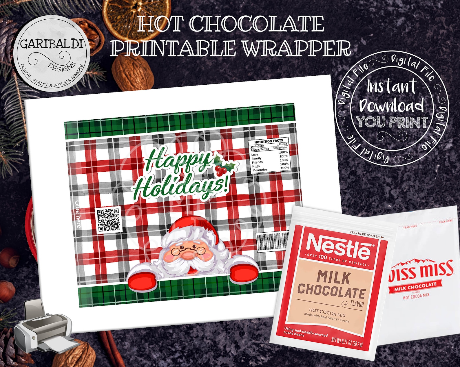 Hot Cocoa Wrapper Printable Christmas Hot Cocoa Wrapper - Etsy