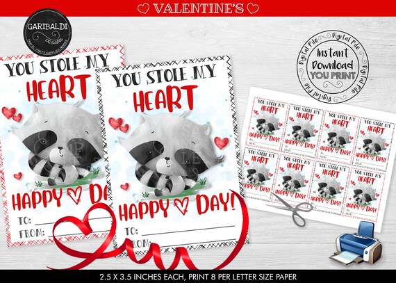Printable Valentine's day Cards Racoon Valentine's | Etsy
