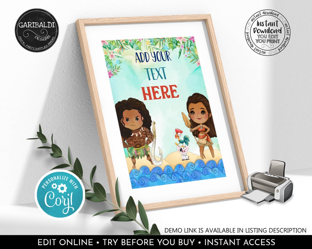 Editable Custom Sign Moana Sign Maui Birthday Party Table Decor ...