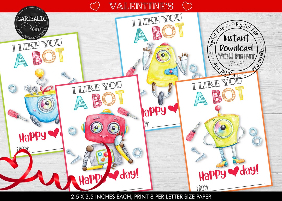 Robot Valentine's Day Card Valentine Robot I Like You A Bot Gift ...