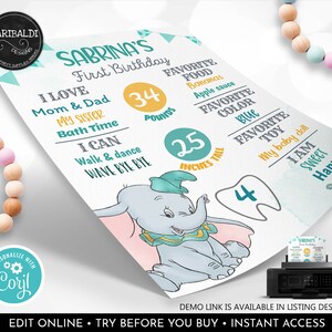 Editable Dumbo Milestone Board Dumbo First Birthday Board Dumbo ...