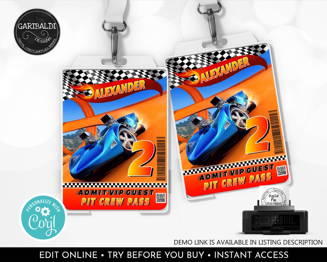 Editable Race Cars Pit Crew Pass Badge Template Racing VIP Guest Pass ...
