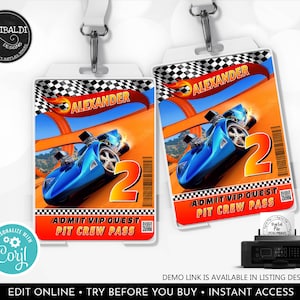 Editable Race Cars Pit Crew Pass Badge Template Racing VIP Guest Pass ...