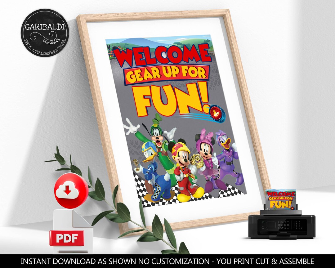 Mickey Roadster Racers Welcome Sign Racing Cars Birthday Party Sign ...
