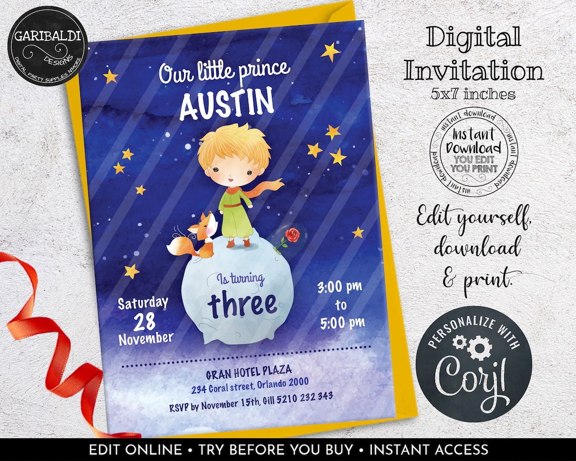 Editable Little Prince Invitation the Little Prince Printable - Etsy