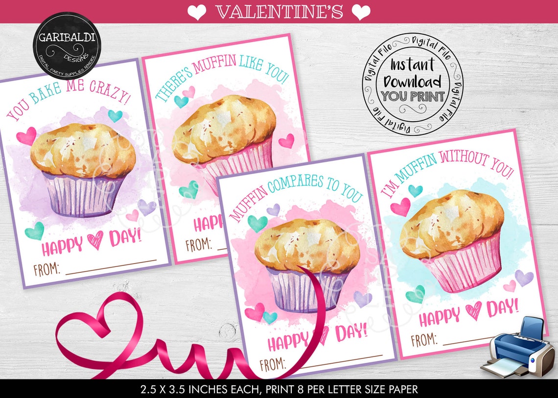 Printable Muffin Valentine Cards Kids Valentine Cards School | Etsy