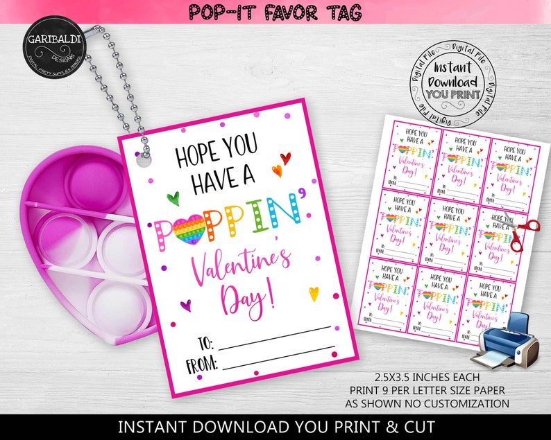 Hope You Have a Poppin' Valentines Day Tag Printable Pop Bubble Fidget ...