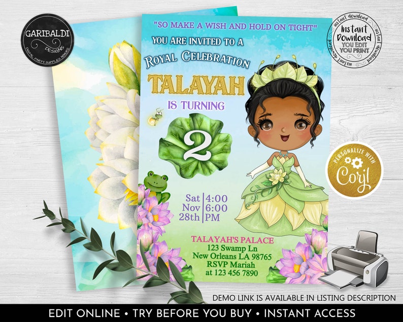 Editable Princess and the Frog Birthday Invitation Princess - Etsy