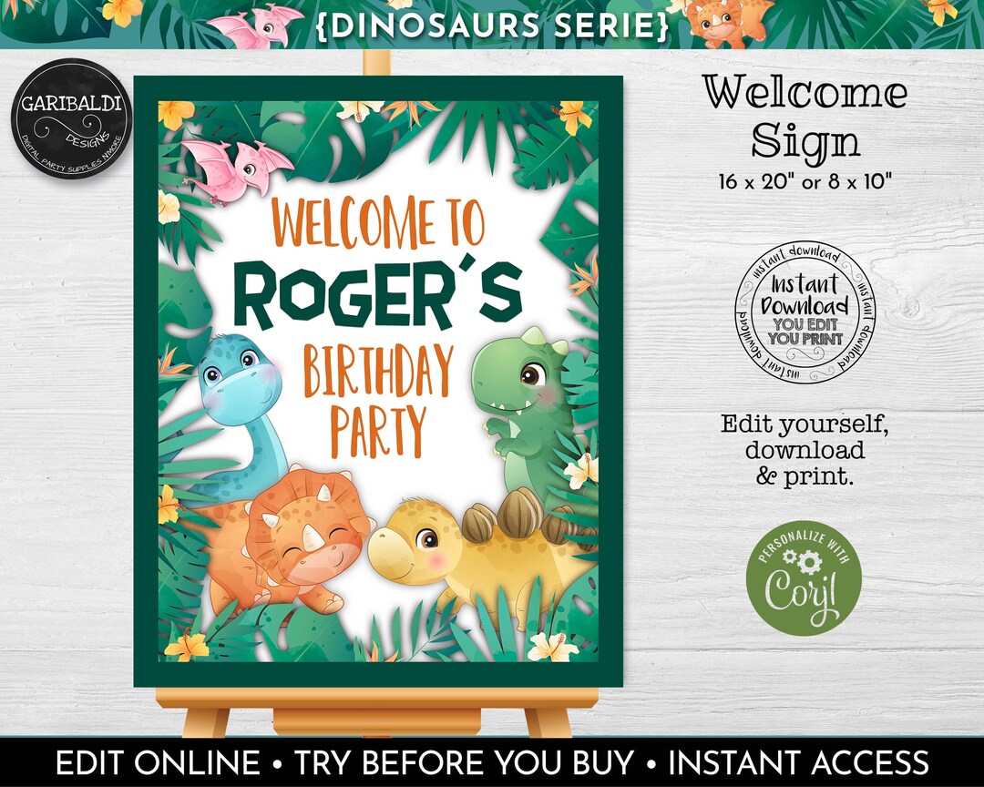 Editable Dinosaur Welcome Sign Printable Dinosaur Poster Dinosaur ...