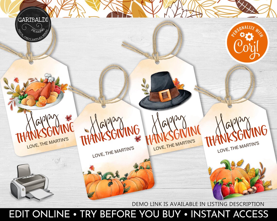 Editable Thanksgiving Favor Tags, Happy Thanksgiving Gift Tags ...