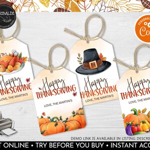 Editable Thanksgiving Favor Tags, Happy Thanksgiving Gift Tags ...