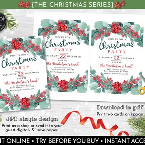 Editable Christmas Invitation Printable Christmas Party Invitation ...