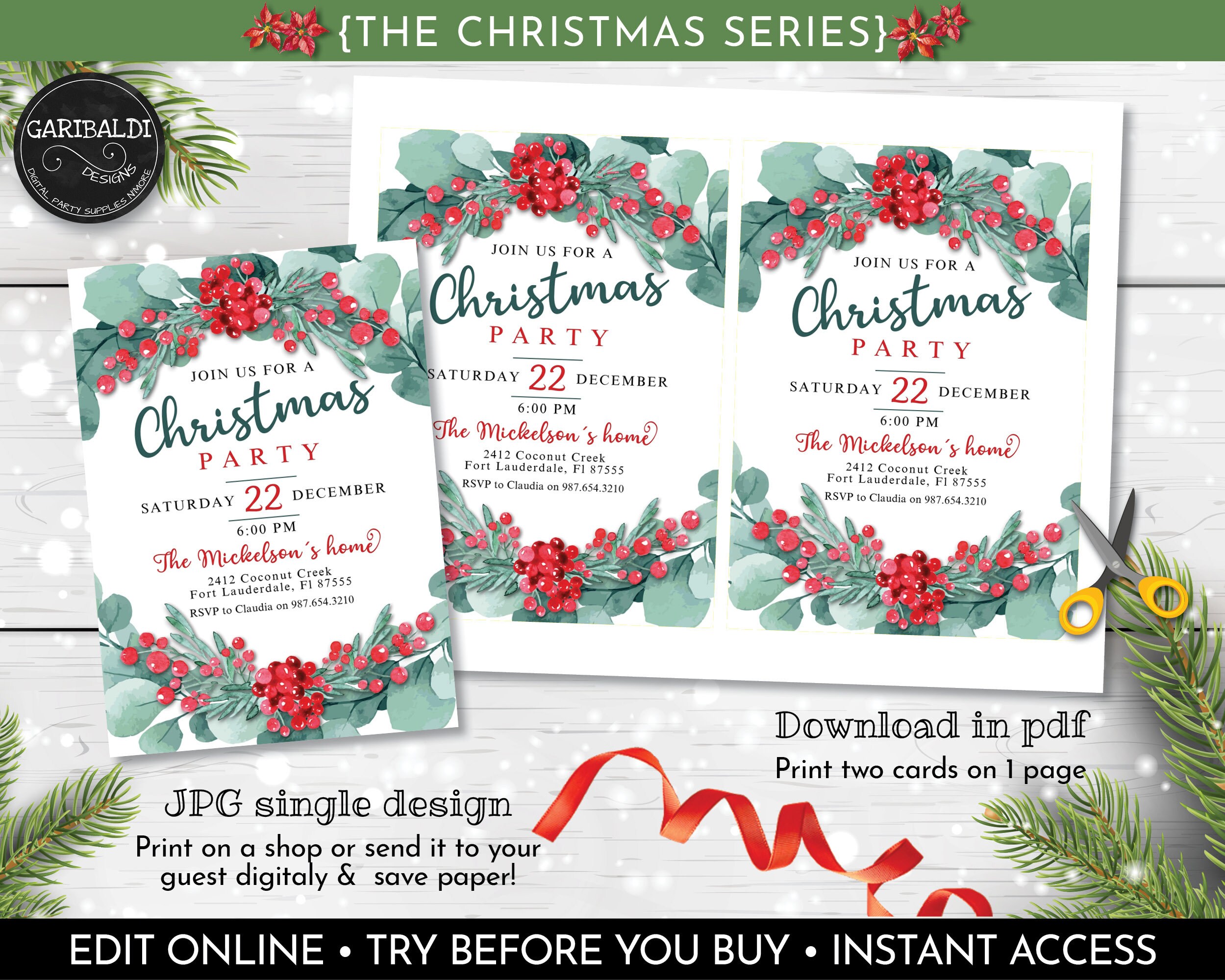 Editable Christmas Invitation Printable Christmas Party Invitation ...