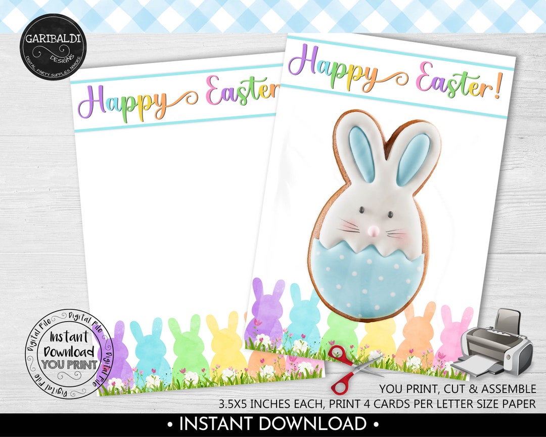 Happy Easter Cookie Card, Instant Download 3.5"x5" Happy Easter Cookie ...