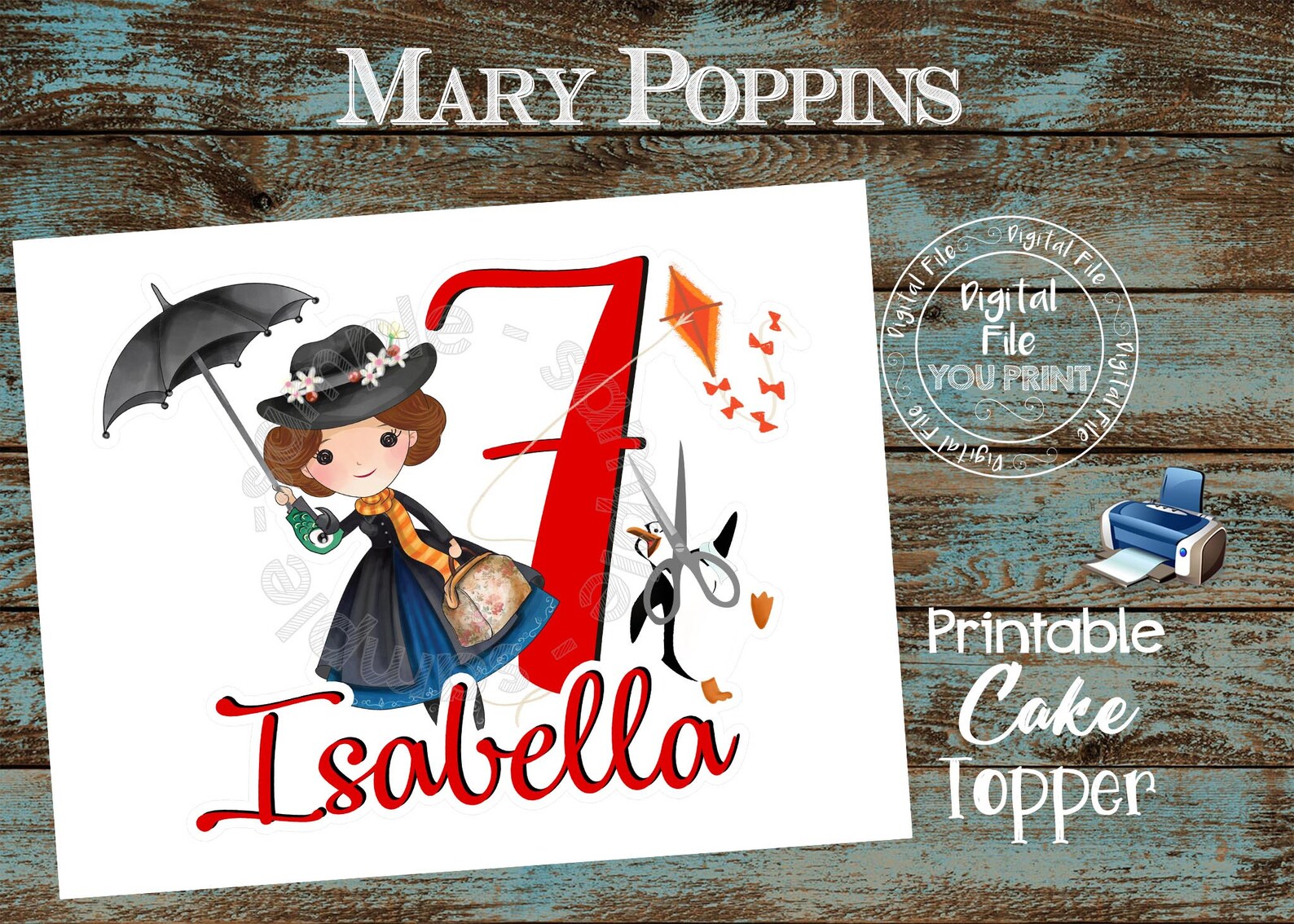 Printable Mary Poppins Cake Topper Mary Poppins Centerpiece | Etsy