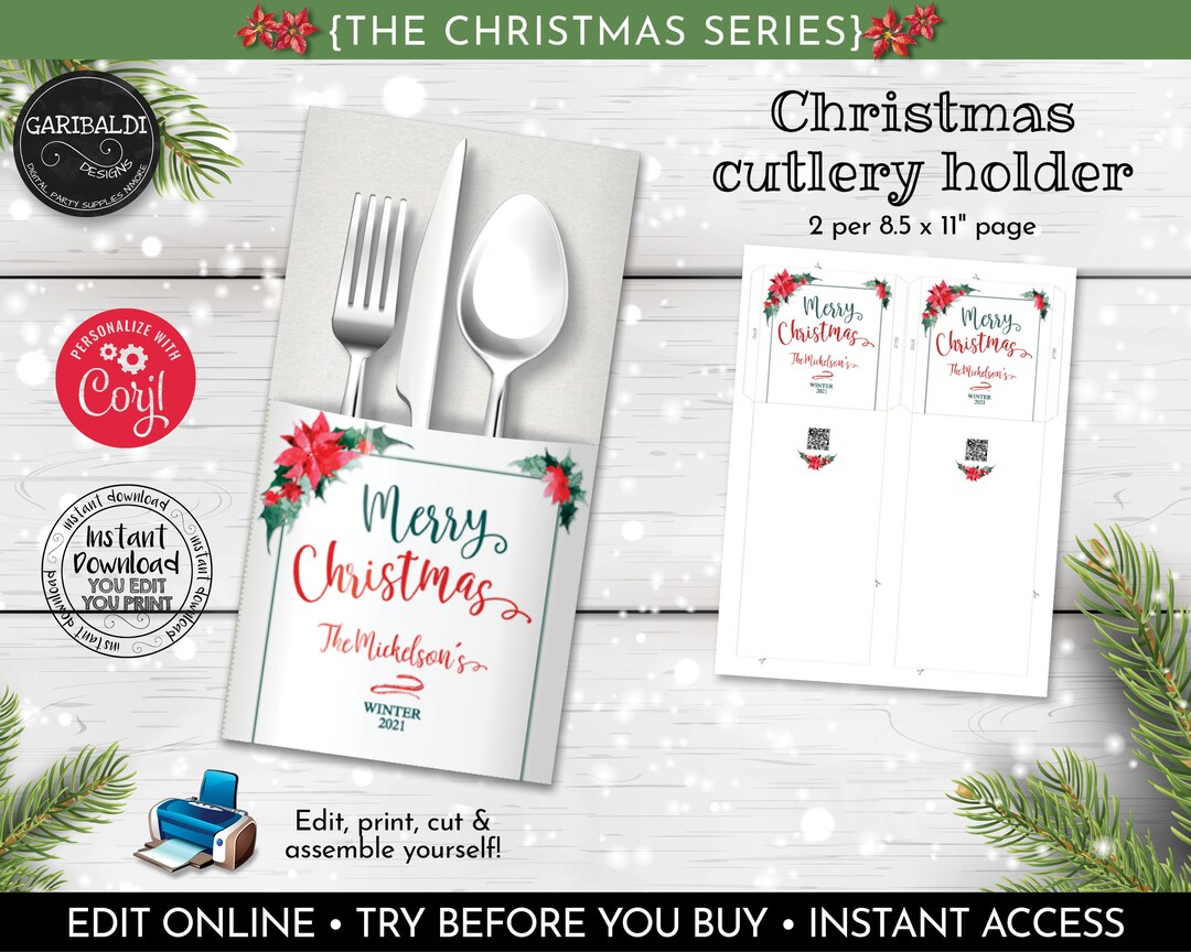 Printable Christmas Silverware Cutlery Holders Editable Holiday ...