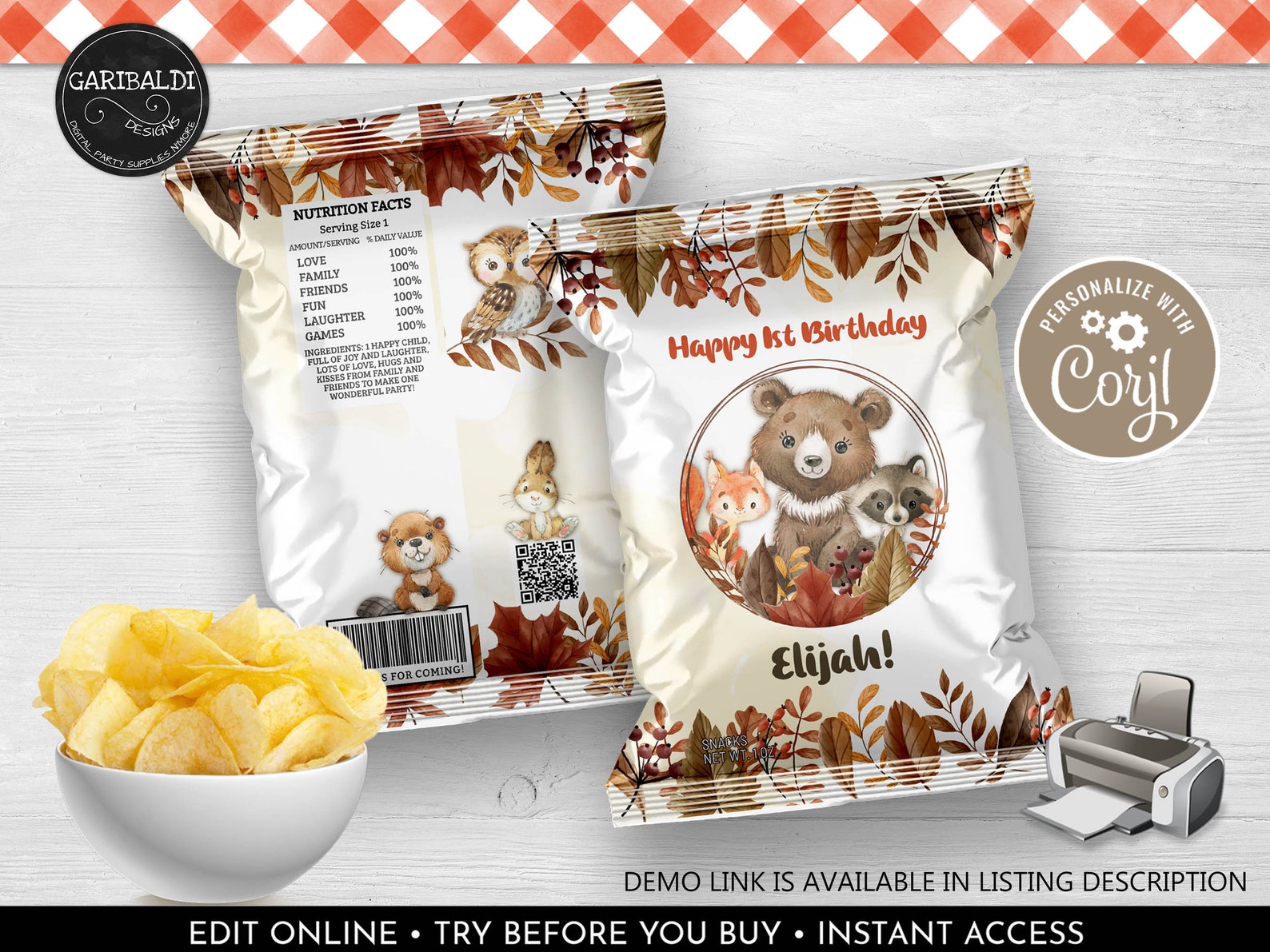 Editable Woodland Fall Chip Bag Wrapper Printable Autumn - Etsy