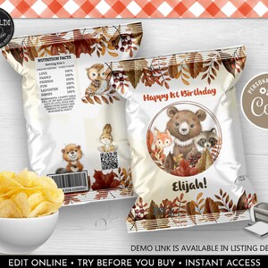 Editable Woodland Fall Chip Bag Wrapper, Printable Autumn Leaves Potato ...