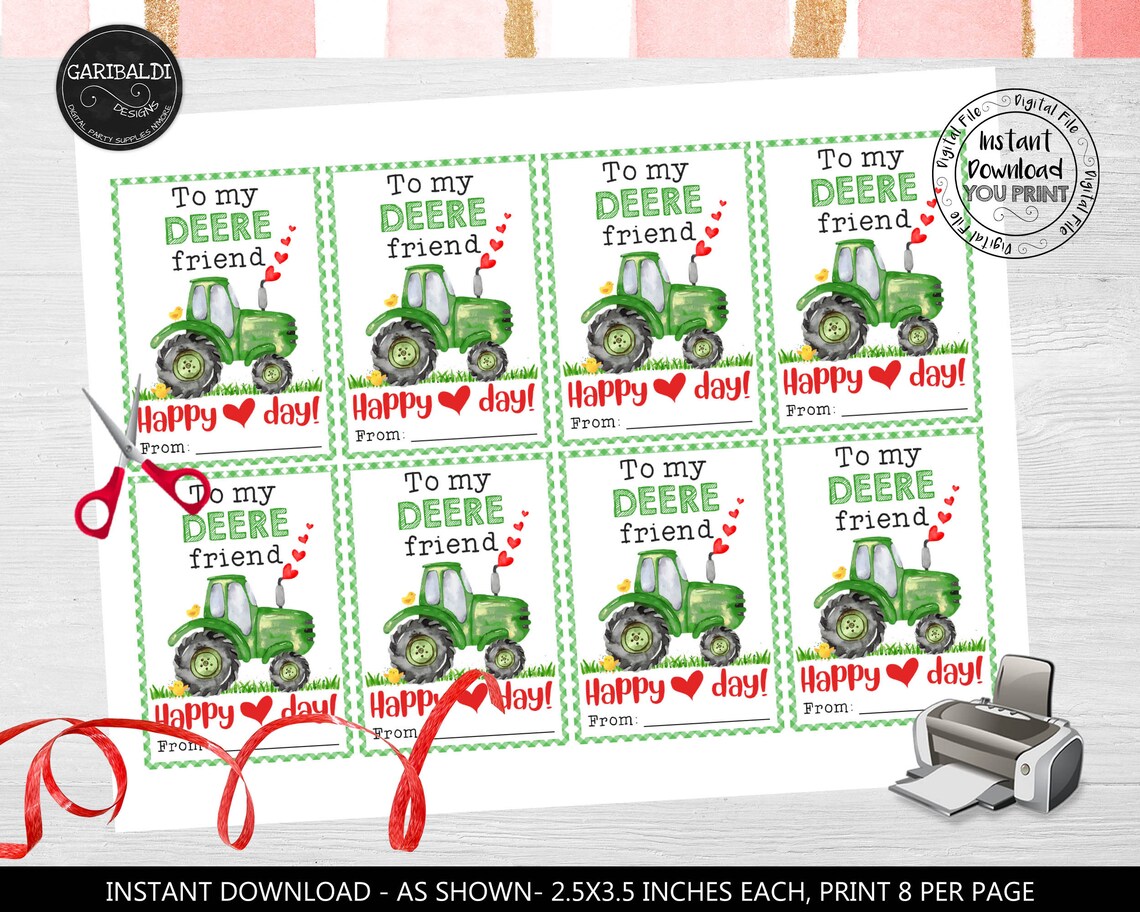 Printable Tractor Valentine's Day Cards Deere Friend Valentine's Day ...