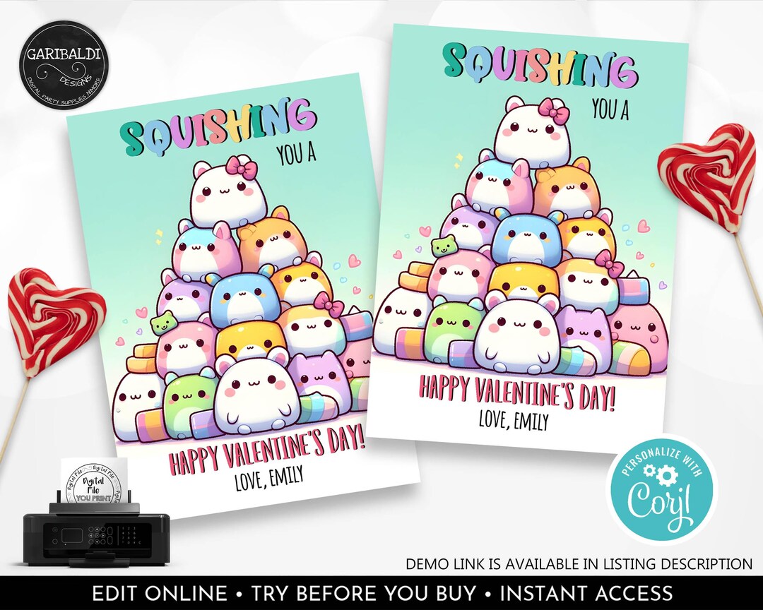 Editable Valentine's Day Gift Tag Valentine Squishing You Valentines ...