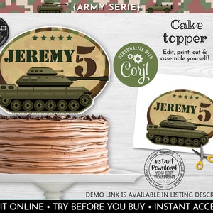 Editable Army Cake Topper Printable Soldier Cake Topper Camouflage ...