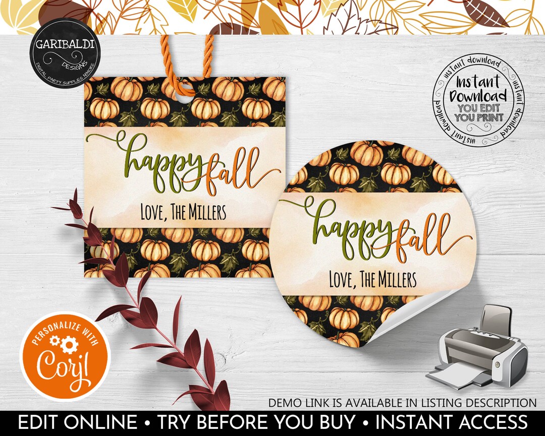 Editable Happy Fall Tags Thanksgiving Gift Tags Printable Pumpkin ...