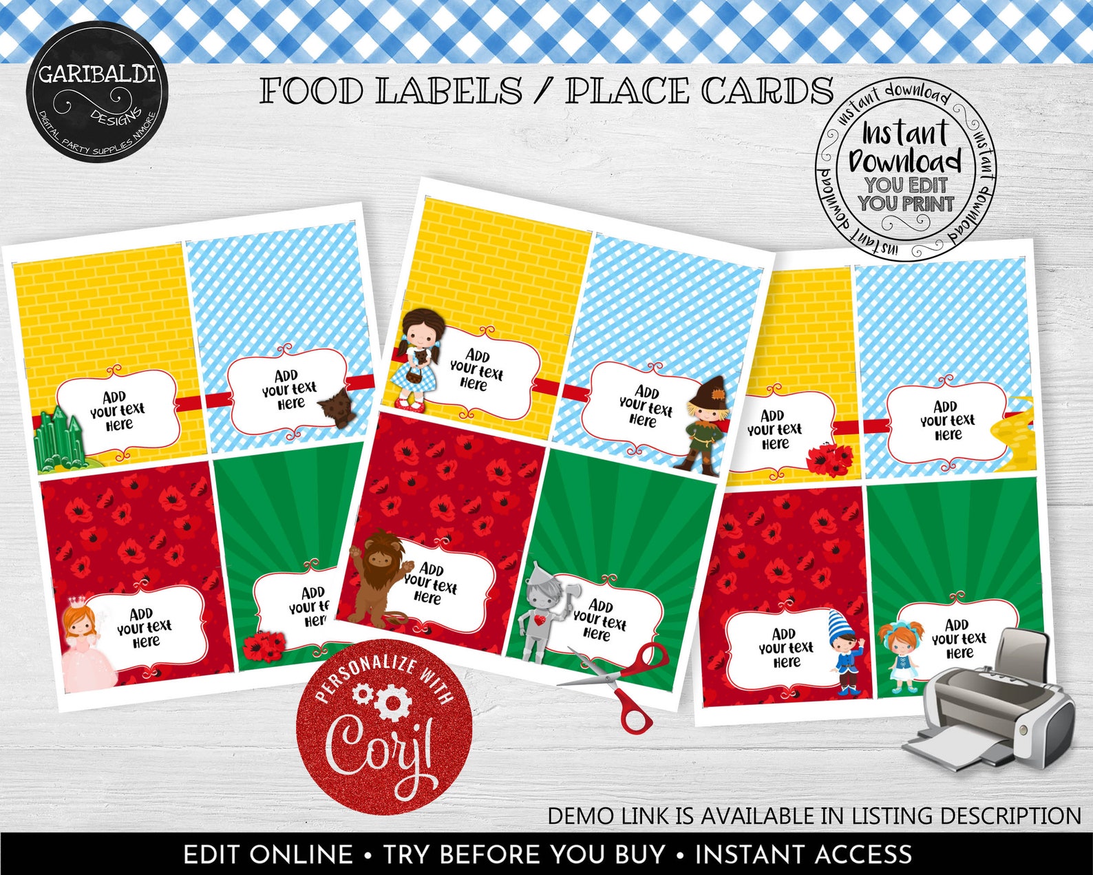 Editable Wizard of Oz Printable Food Labels, Wizard of Oz Place Cards ...