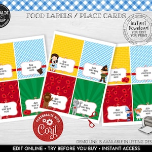 Editable Wizard of Oz Printable Food Labels, Wizard of Oz Place Cards ...