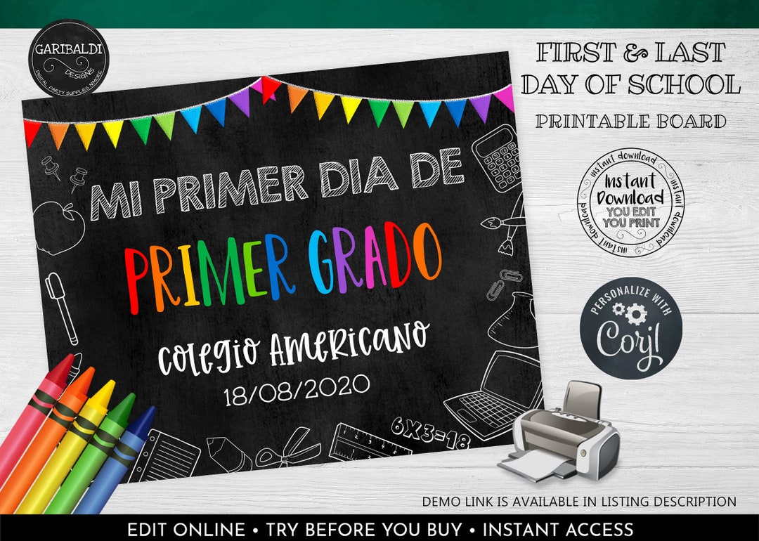 Editable Primer Día De Escuela, Editable First Day of School Photo Prop ...