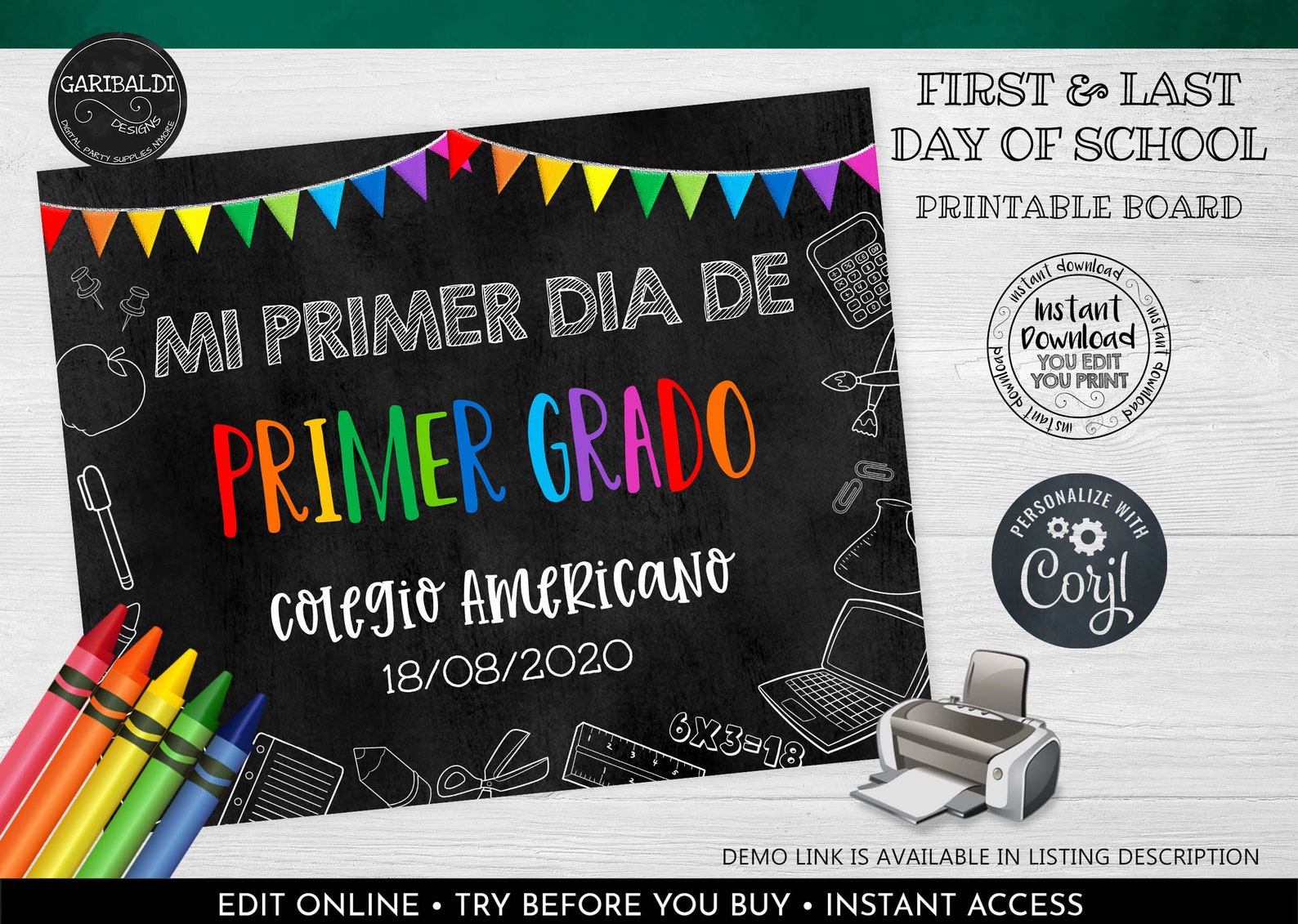 Editable Primer Día De Escuela, Editable First Day of School Photo Prop ...