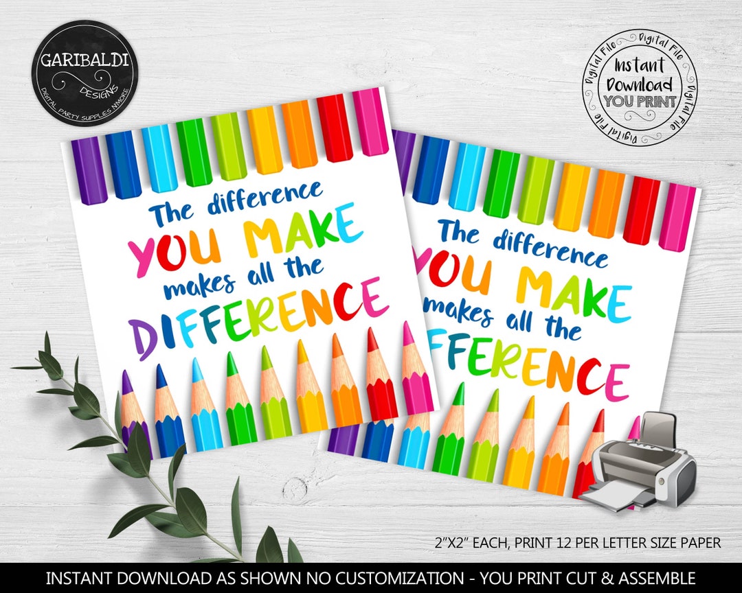 Teacher Appreciation Gift Tag the Difference You Make School Staff PTO ...