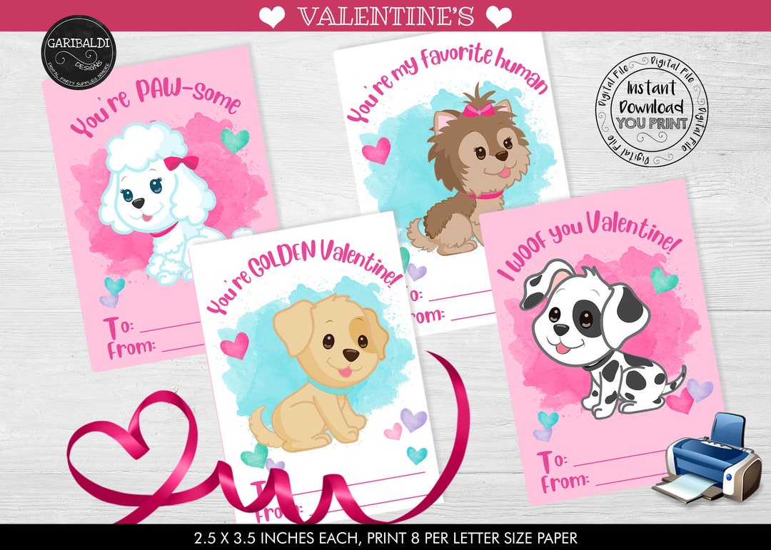 Puppy Valentine's Day Cards Kids School Classroom Puppy - Etsy