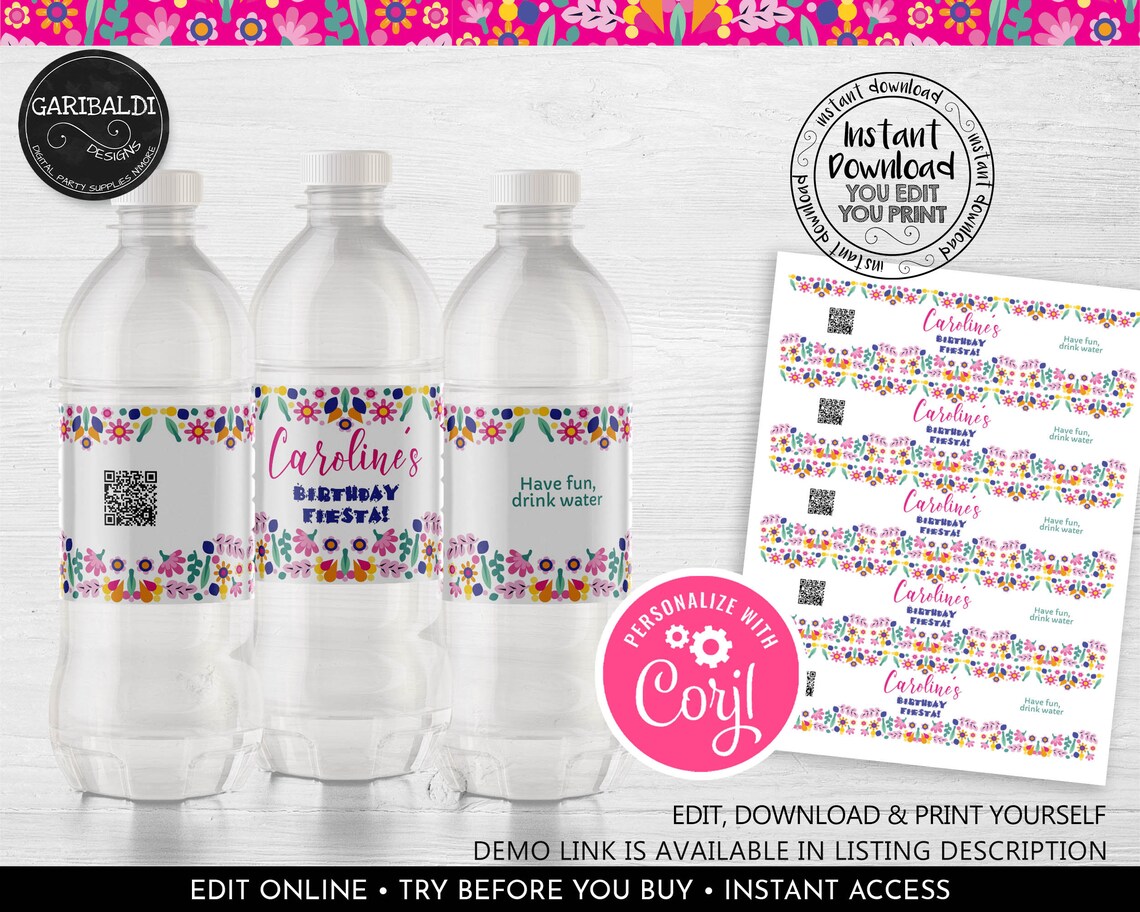 Editable Water Bottle Labels Mexican Fiesta Water Labels - Etsy