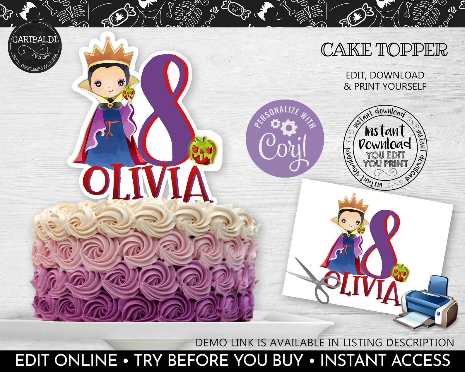 Editable Evil Queen Cake Topper Evil Queen Birthday Party - Etsy