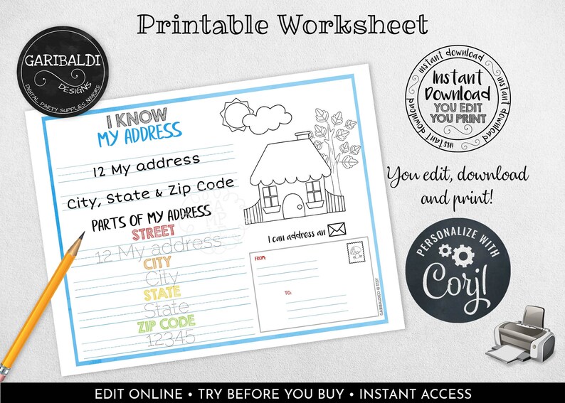 Editable My Address Worksheet I Know My Address Coloring Worksheet ...