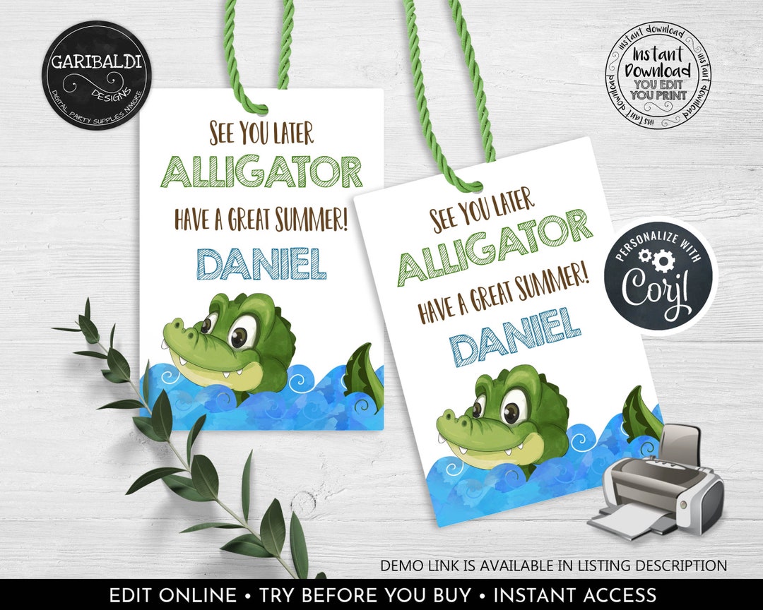 Editable See You Later Alligator Gift Tags End of Year Favor Tags ...