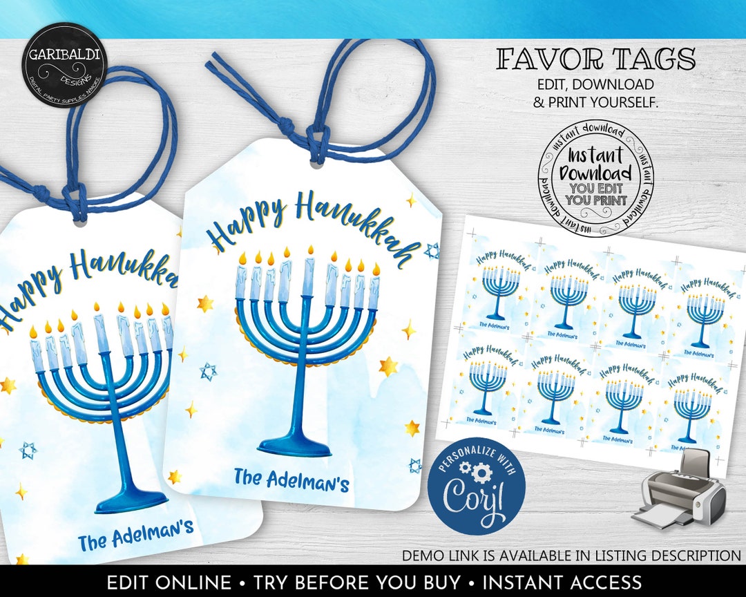 Editable Hanukkah Favor Tags Hanukkah Gift Tags Hanukkah Party Tags ...
