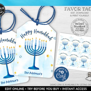Editable Hanukkah Favor Tags Hanukkah Gift Tags Hanukkah Party Tags ...